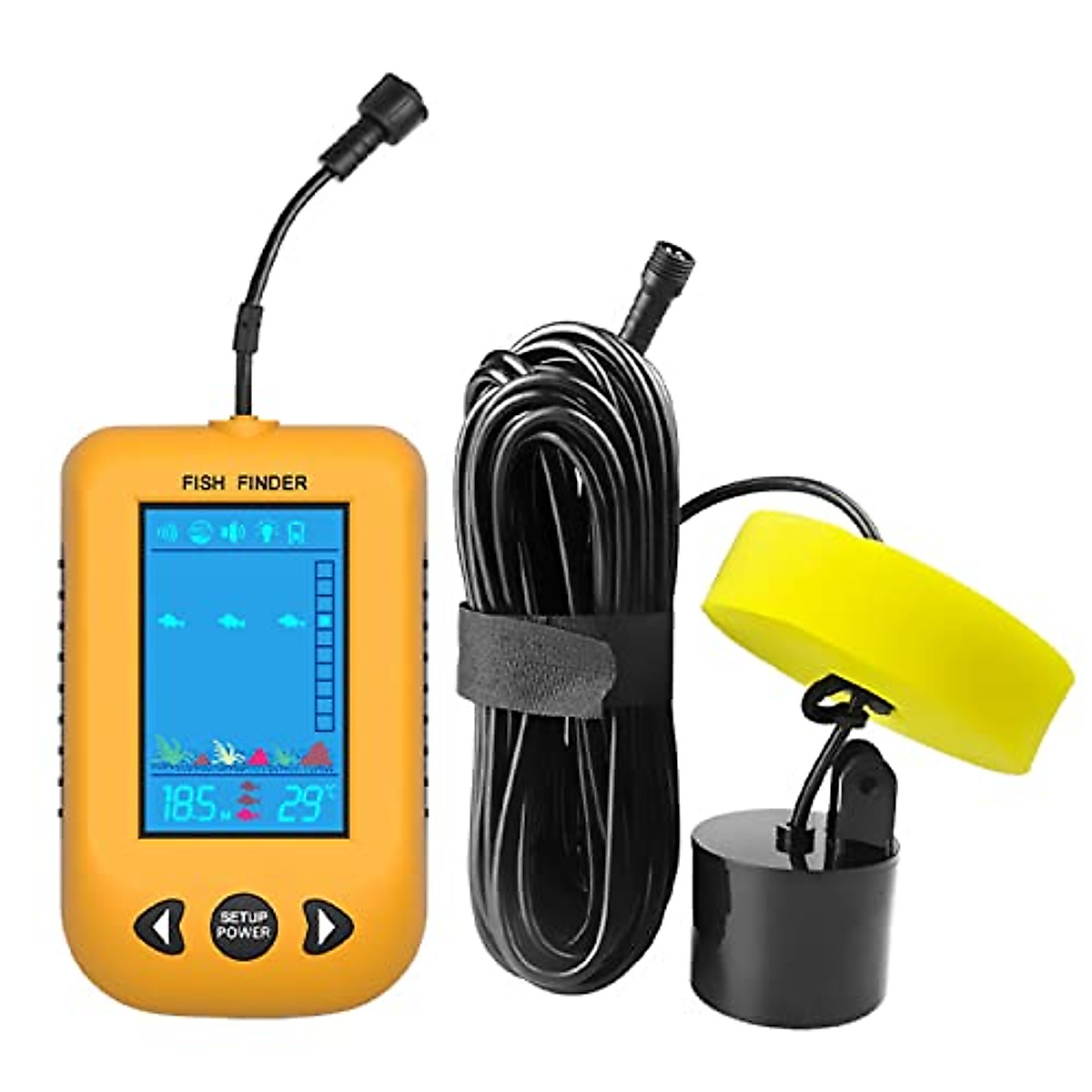 WHYATT Portable Fish Finder Handheld Wired Fish Depth Finder Kayak Boat Fishfinder with Sonar Transducer