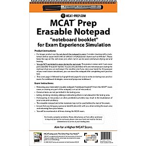 MCAT Prep Erasable Notepad/Whiteboard (noteboard booklet) with Staedtler Marker for Exam Experience Simulation