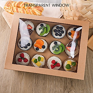 VGOODALL 6 Sets Kraft Brown Cupcake Container, Bakery Carrier Boxes 12 Count Cupcake Carrier with Window Cupcake Transport Holders Cupcake Boxes for Muffins Pastry Cookies Treats Dessert 13.2"x10"x4"