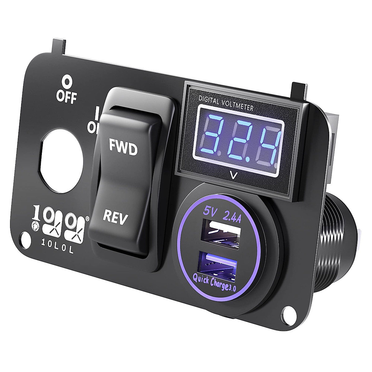 10L0L Golf Cart 3 in 1 Multifunctional Integrated Panel,12V 3.0 Fast Charge Dual USB Charger Socket & LED Digital Voltmeter & Forward Reverse Switch Button,Fit for EZGO TXT PDS Golf Models