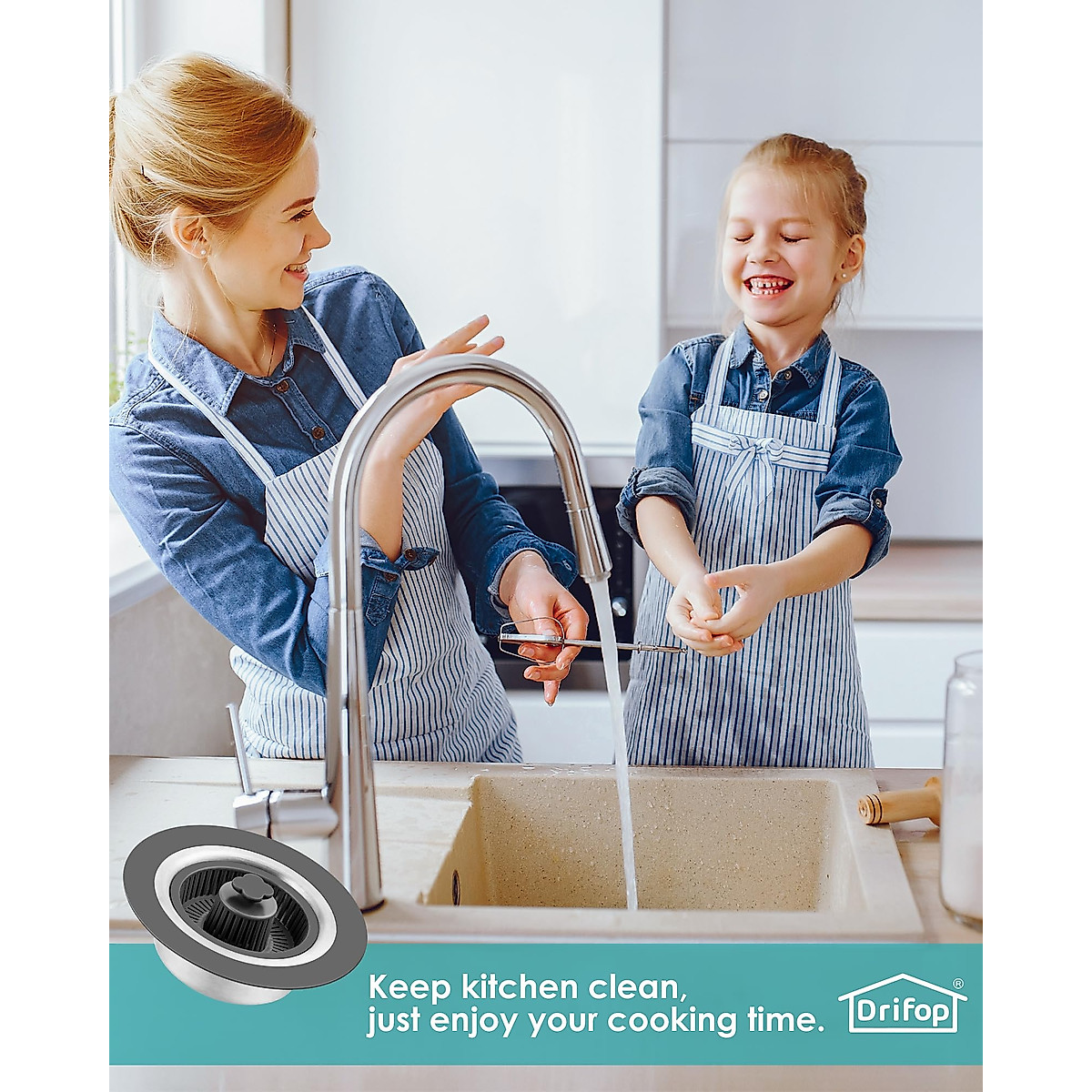 Drifop 3 in 1 Kitchen Sink Stopper and Strainer Combo, Pop Up Stainless Steel Kitchen Drain Strainer, Anti-Clogging Sink Strainer Basket with Handle for Standard 3-1/2 inch Drain, 1Pack