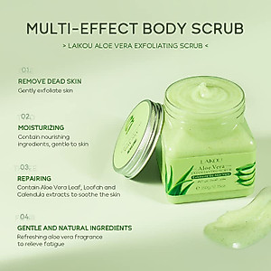 AKARY Organic Aloe Vera Exfoliating Scrub, Ultra Hydrating and Exfoliating Scrub for Nourishing Essential Body Care Moisturize, Helps with Acne, Cellulite, Dead Skin Scars, 12.35oz