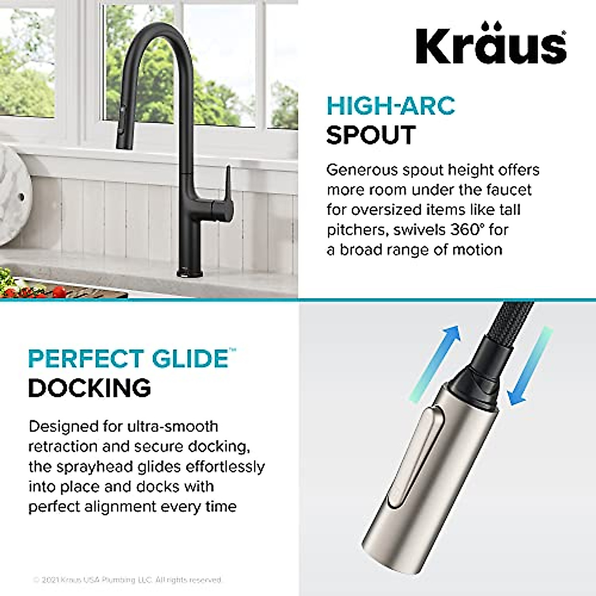 KRAUS Oletto Tall Modern Single-Handle Touch Kitchen Sink Faucet with Pull Down Sprayer in Matte Black, KTF-3101MB