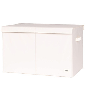 3 Sprouts Recycled Fabric Folding Chest Organizer in Cream - Collapsible Storage Basket Container with Lid & Handles