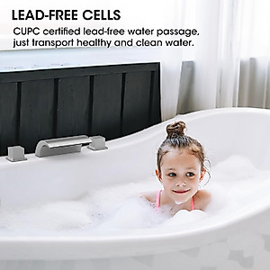 Deck Mount Roman Tub Faucet Set, Waterfall High Flow Brushed Nickel Bathtub Faucets, 12-15.7in Widespread, Deck Mount Tub Faucet with Valve, Brass 3 Holes Bath Tub Faucet Set, with 2 Handle