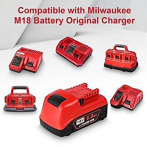 2Pack 6.0Ah Replacement for Milwaukee M18 Battery and Charger Kit Compatible with Milwaukee 18V Battery Cordless Power Tools 48-11-1852 48-11-1850 48-11-1840 48-11-1890 48-11-1828 and Original Charger