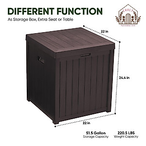 EHHLY Deck Box, 51 Gallon Front Porch Package Bin Delivery Box for Outside, Small Patio Outdoor Storage Boxes Waterproof, UV Resistant Plastic Resin Pool Storage Bins with lids, Brown