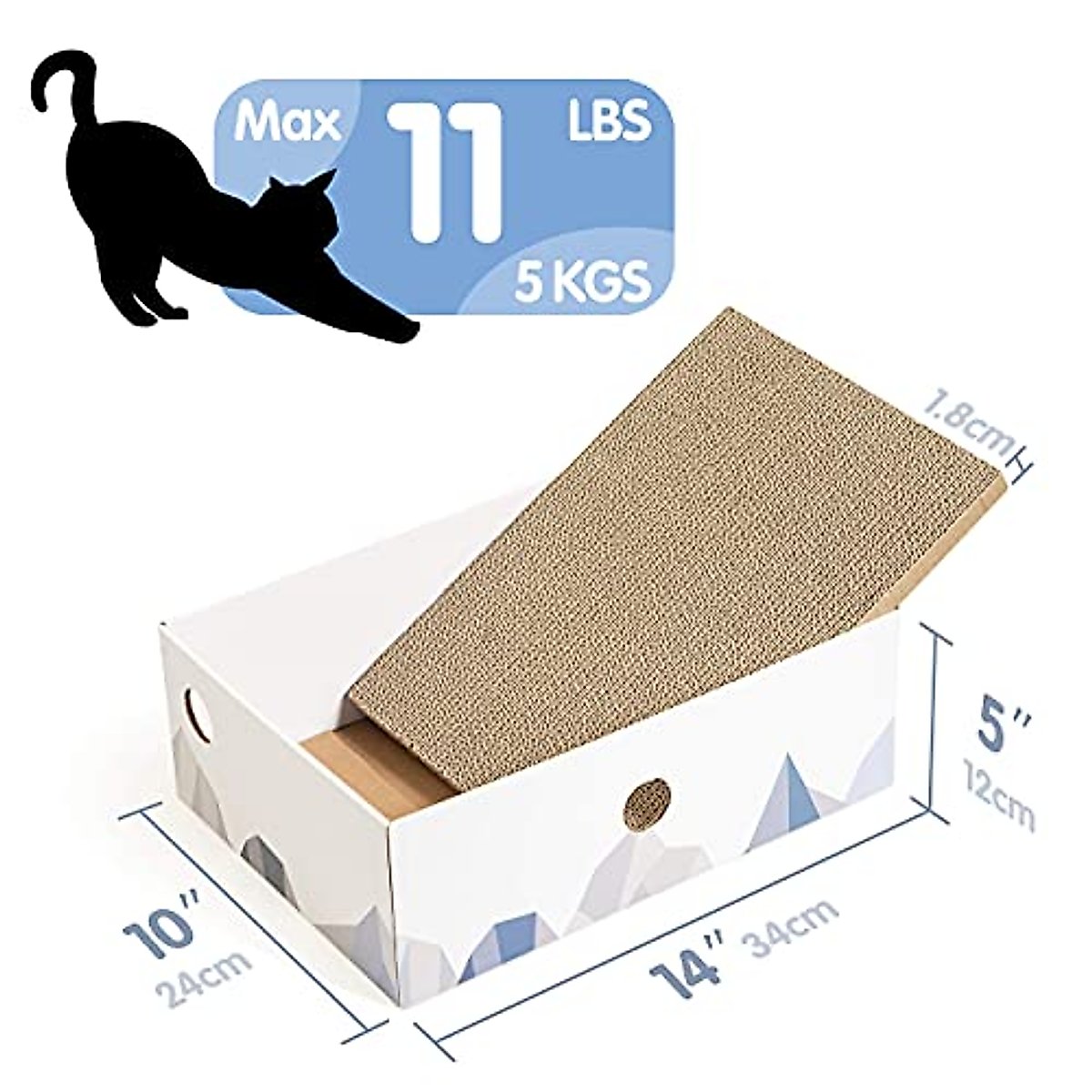 Conlun Cat Scratcher Box with Cat Scratching Pad Portable 3-Layer Corrugated Cardboard Lounger Heavy-Duty Double-Sided Cardboard Cat Scratcher and Interactive Hole Design White (Medium)