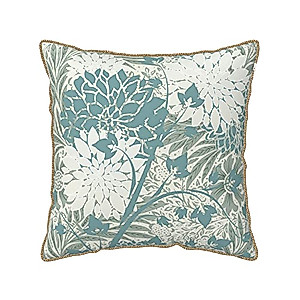 mapersu Velvet Throw Pillows Cover 18 X 18 Inch Green Blue Beige Cushion Cover with Flower Blooms Leaves Modern Trim Cushion Case Farmhouse Home Decorative