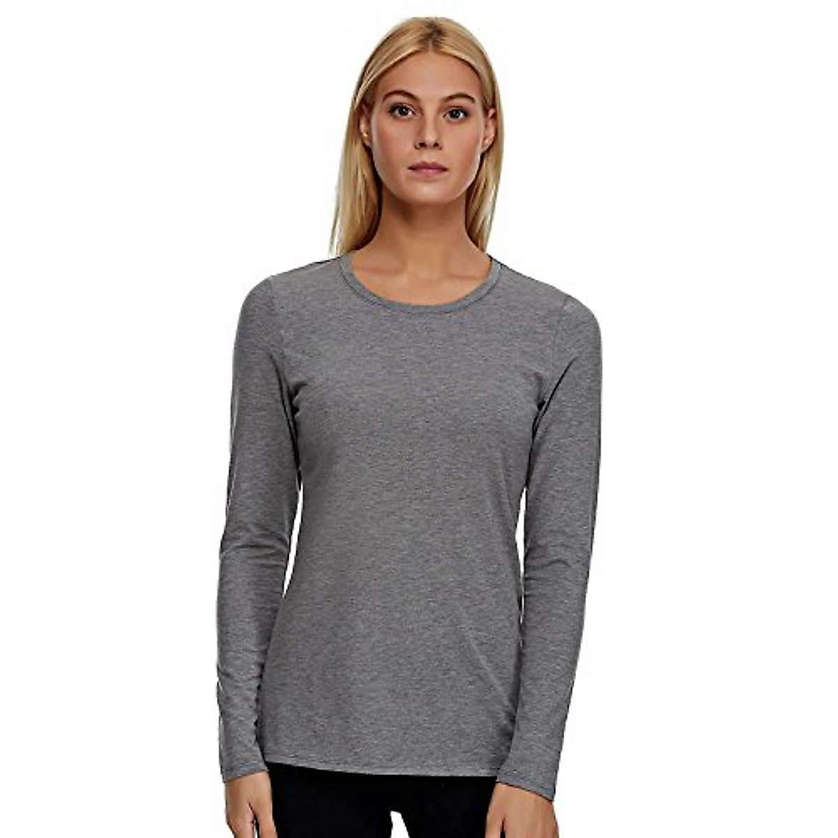 Felina | Key Item Long Sleeve Crew Neck Tee | Cotton & Modal | 2-Pack (Black Heather Gray, Large)