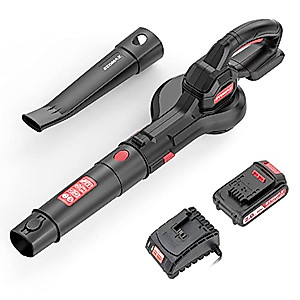 Ecomax 18V Electric Leaf Blower, Leaf Blower Cordless with 2Ah Battery and Charger, Lightweight Blower Battery Powered for Lawn Care & Snow Blowing & Yard Cleaning, ELG04, Black & Red