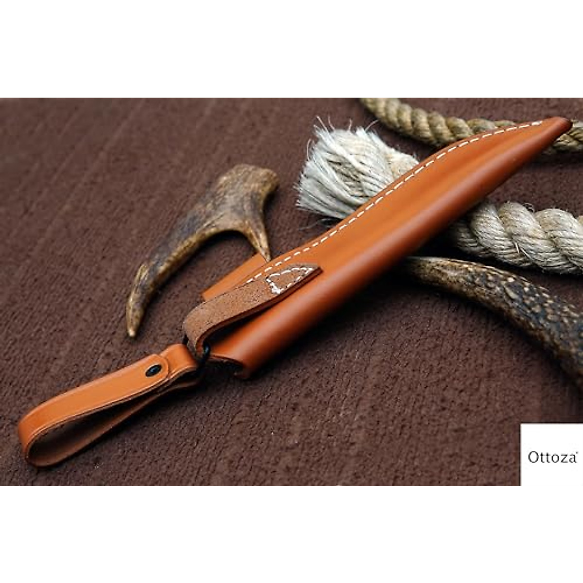 Ottoza Custom Handmade Brown 7" Leather Knife Sheath for 7 inch Blade for Bushcraft Knife - Hunting Knife - Camping Knife - Survival Knife - Fixed Blade Knives Vertical Carry/Cow-Buffalo Leather No:74