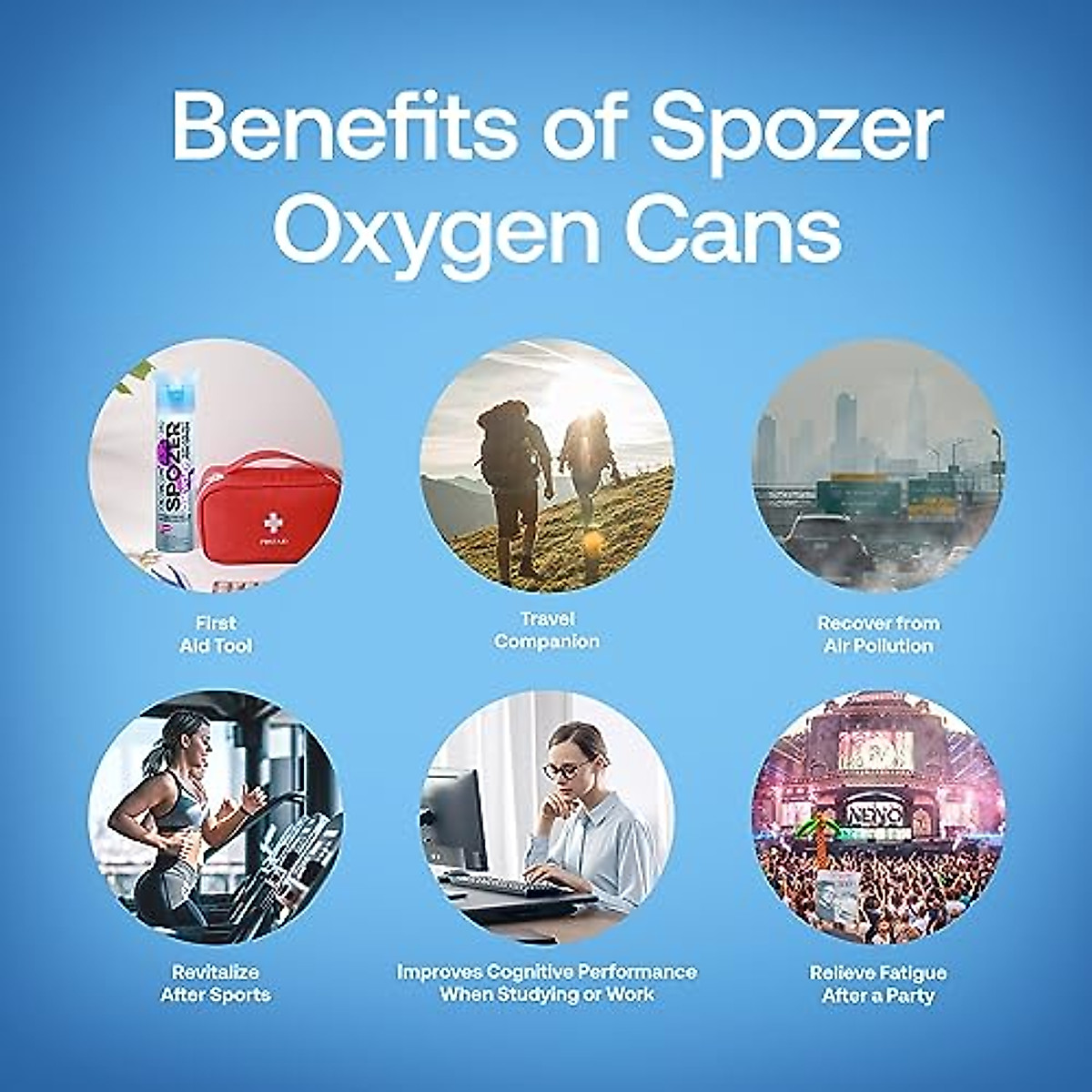 SPOZER Oxygen Cylinder 95% Pure Oxygen 10 Liter Portable Can, Portable Oxygen, Ideal for High Altitude & Reduce Recovery Time, 6 Oxygen Tanks