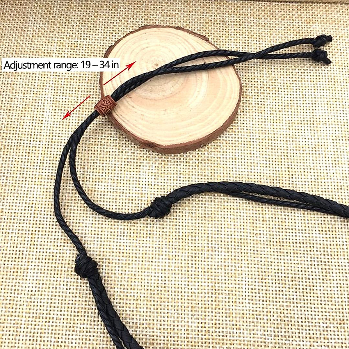 Braided Leather Necklace Vintage Style Double Layers Black Tribal Necklace with Charm Cross Pendant Black Cross