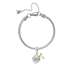 QeenseKc Religious Cross Dangle Charm Bible Verse Quote Isaiah 41:10 Scripture Gold Bead for Pandora Bracelet, Aut-54_Bible_Isaiah