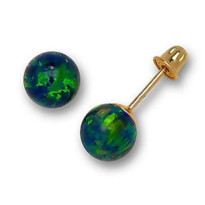 14K Yellow Gold Colors of Simulated Fire Opal 6mm Ball Post Stud Screw-back Earrings (Forest-Green)