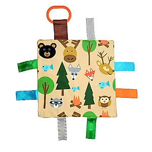 Baby Sensory Crinkle & Teething Square Lovey Toy with Closed Ribbon Tags for Increased Stimulation: 8"X8" (Forest Animals)