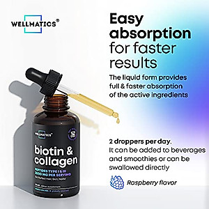 Biotin & Collagen Drops - Premium Hair Growth Treatment - Liquid Collagen for Women & Men - Made in USA - Biotin Vitamins for Hair, Skin and Nails - Hair Loss Biotin and Collagen Supplement - 2 fl oz