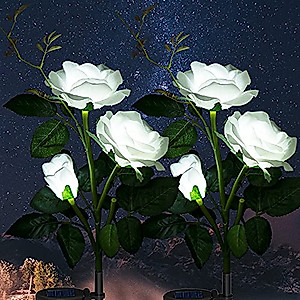 Anordsem Solar Garden Lights Outdoor,2 Pack Solar Flowers Roses Lights Garden Decorative, Waterproof Solar Garden Lights for Garden Lawn Patio Backyard Pathway Christmas Walkway (White