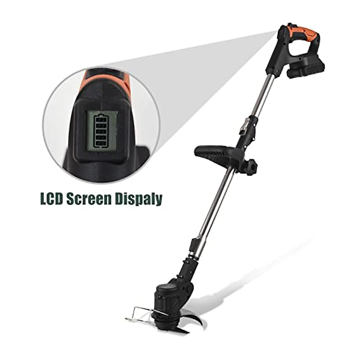 Matybobe Cordless Grass Trimmer Weed Wacker 21V Weed-Wacking Machine with LCD Screen Lightweight Adjustable Height Metal Cutting Blade for Garden and Yard Bush Mowing Grass Lawn Pruning