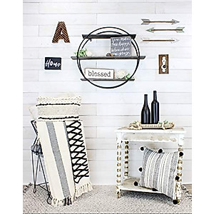 AuldHome Design Boho Farmhouse Throw, Black and Off White 50 x 60 Inch Striped Blanket