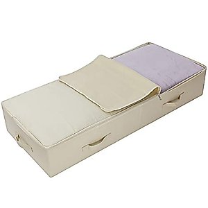 iwill CREATE PRO Ultra Large Under Bed Storage Organizer Box with Lid, Folding Design with 6 Handles, Beige