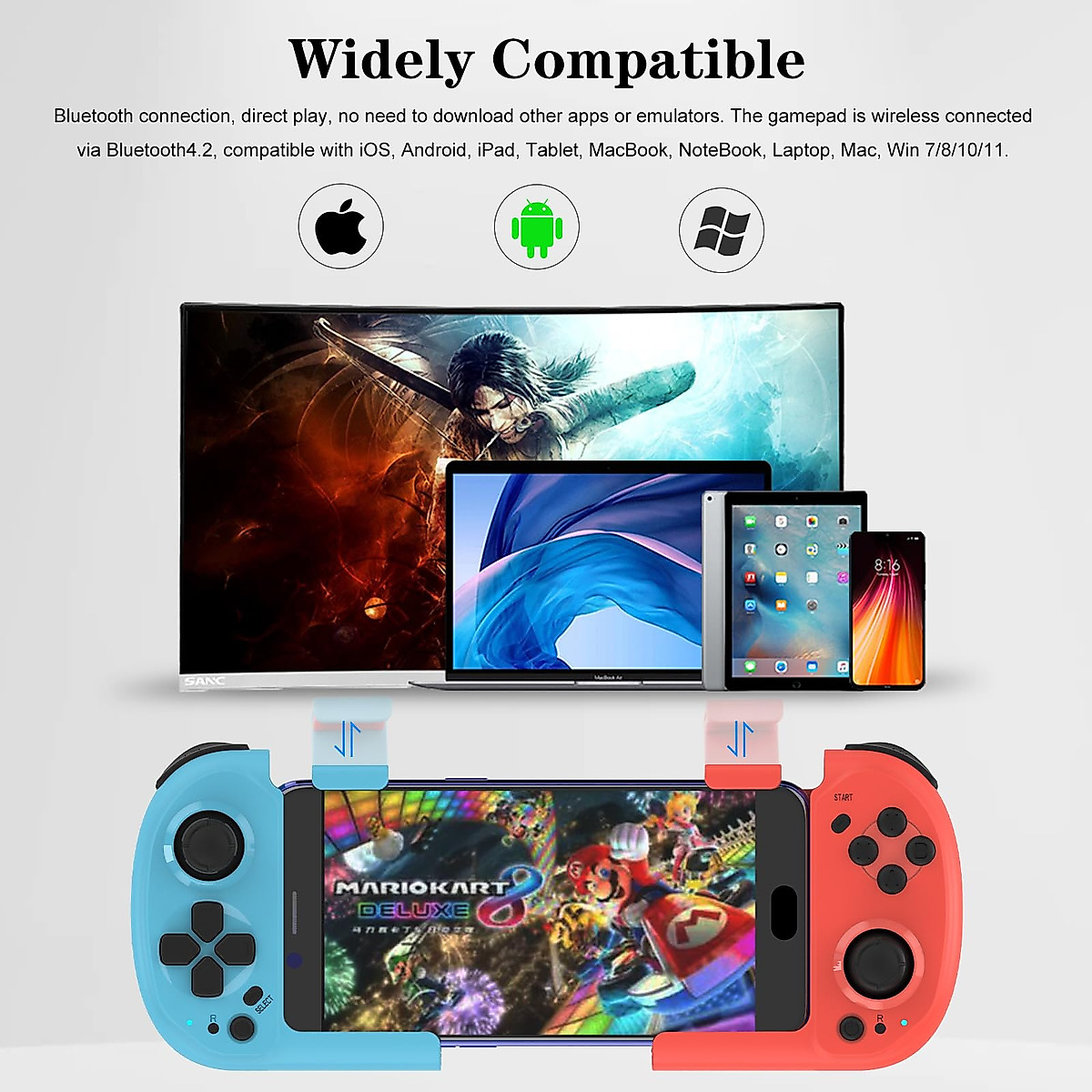 Joso Phone Controller for Android, iPhone, Direct Play, 15 Hours of Playtime, Support with Case, Game Controller Joystick for Galaxy S23 S22 S21 Ultra, iPhone 14 13 12 Pro Max, COD, Genshin Impact