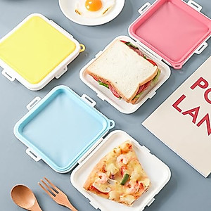 IZKOOKE Sandwich Containers Reusable, Silicone Sandwich Storage with Snap-Off, Sandwich Box for Lunch, BPA Free, Leakproof, Plastic Food Holder (2 Pink)