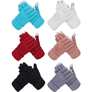 SATINIOR 6 Pairs Winter Gloves for Women Men Touch Screen Texting Warm Gloves with Fleece Knit Lining Soft Elastic Cuff(Simple Style,Assorted Colors)