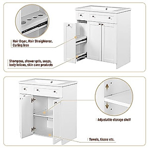 Voohek 30", Single Undermount Sink,Combo Cabinet, Storage Fixture, White Bathroom Vanities