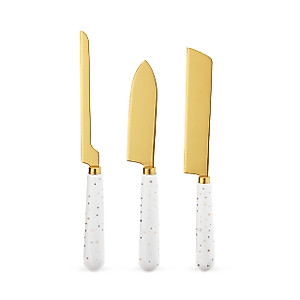 Twine 3 Piece Knives Set with Ceramic Star Pattern Handles for Hard and Soft Cheese, Set of 1, White