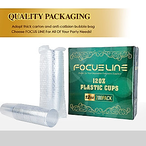 FOCUSLINE 200 Pack 12 oz Silver Rimmed Plastic Cups, Clear Plastic Cups 12 Ounce Tumblers, Heavy-duty & Fancy Disposable Hard Plastic Cups with Silver Rim for Wedding Cups Elegant Party Cups