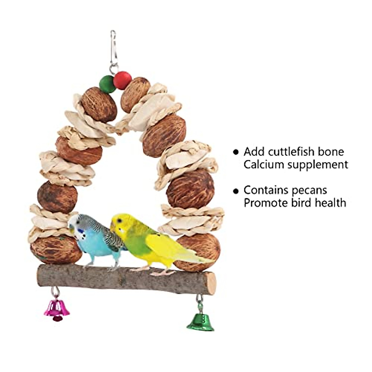 Bird Swing Healthy Cuttlefish Bone Toxic Free Parrots Swing Perch Hanging Nuts with Bells for Parakeets Parakeets (S)
