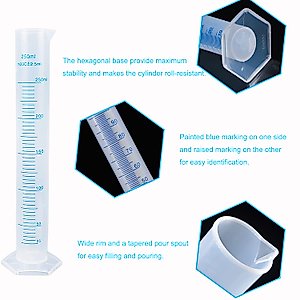 6Pack Plastic Graduated Cylinder 250 ml Transparent Measuring Cylinder Set, Science Measuring Test Tube Flask, Graduated Cylinder Beaker with 2-Sided Marking & Pour Spout for Home and School Science