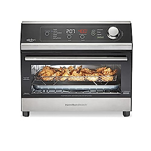 Hamilton Beach Air Fryer Countertop Toaster Oven, Includes Bake, Broil, and Toast, Fits 12” Pizza, 1800 Watts, 10 Cooking Modes + Digital Controls, Black & Stainless Steel