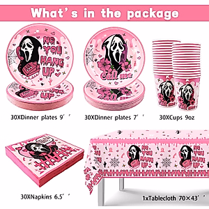 Halloween Decorations 121PCS Pink No You Hang Up Halloween Disposable Tableware Including Call Me Halloween Plates Halloween Cups Halloween Napkins and Halloween Tablecloths Serve 30