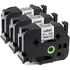 Label KINGDOM Compatible P-Touch TZe-FX251 1" Label Tape Replacement for Brother Flexible-ID Laminated Tape TZeFX251, 24mm 0.94 Inch Black on White for PT-D600 PTP710BT PT-2730, 3-Pack