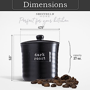 SHEFFIELD HOME Dark Roast Coffee Kitchen Canister- Ceramic Countertop Storage Canister with Lid, Coffee Container Labeled Dark Roast, Kitchen Organization Accessories