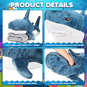 HyDren Shark Plush Shark Toys Shark Stuffed 2 in 1 Animal with Blanket 32 Inch Giant Big Large Stuffed Shark Pillow Blanket Doll for Christmas Boys Girls Room(Dark Blue)
