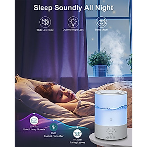 Esemoil Humidifiers for Bedroom, for Large Room, 2.5L Top Fill Cool Mist Humidifiers for Baby, Plants, Smart WiFi Air Humidifier with Diffuser and Nightlight, 28dB, 24H Long Runtime, Work with Alexa