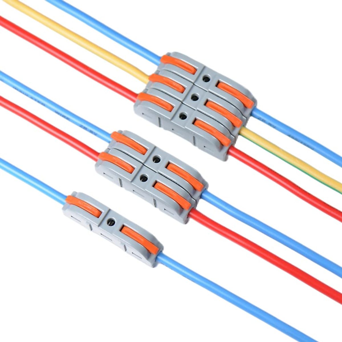 Glutoad 50 Pcs Lever Wire Connectors, 1 to 1 Inline Wire Connector Push-in, Compact Splicing Electrical Connectors Butt Terminals, for Quick Connect 28-12 AWG