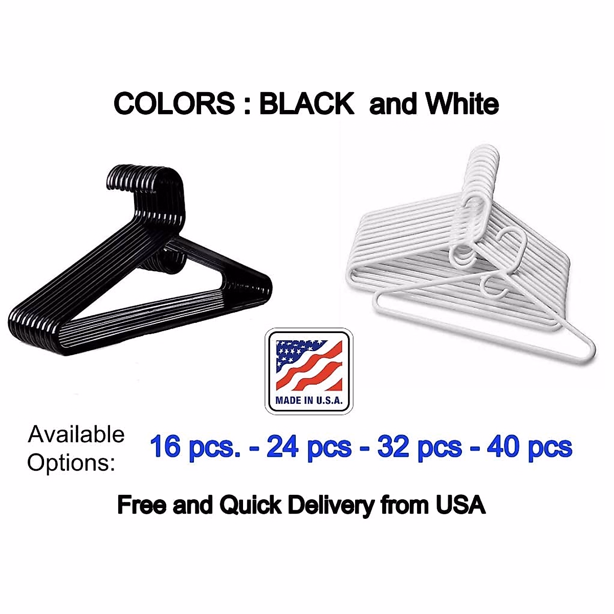 Plastic Hangers HD Heavy Duty, 16 Pcs. White Color, Made in USA, 3/8” Thickness, Durable, Tubular, Lightweight, for Clothes, Coat, Pants, Shirts, Dress, TINEFF, Free and Quick delivery. from USA