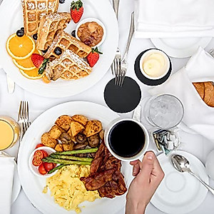 12 Pcs 4 Inch Round Slate Coasters, Drink Coasters, Handmade Rustic Stone Rock Coasters with Anti-Scratch Bottom for Cups Mugs Bar Kitchen Home Decor DIY Project, Natural Edge, Black