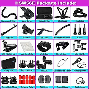 Husiway Accessory Bundle for GoPro Hero 11 10 9 8 7 6 5 4 Accessories Kit for Go Pro Max Fusion Insta360 ONE X DJI Osmo Action 3 2 AKASO Action Cameras 56E