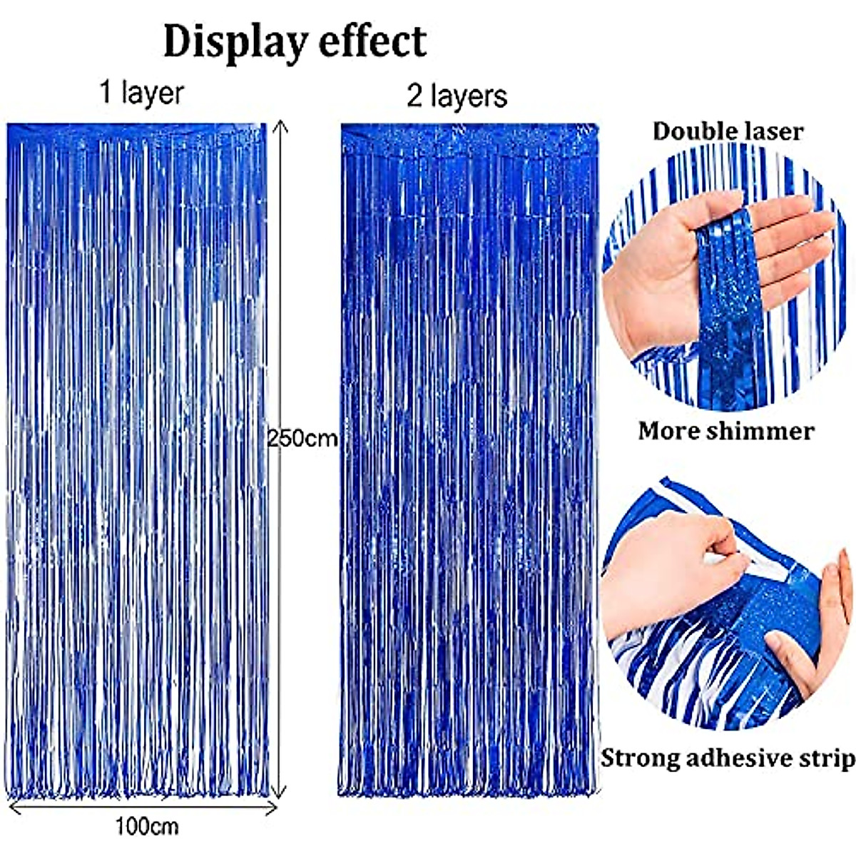 BRAVESHINE 3.2 ft x 8.2 ft Tinsel Foil Fringe Curtains Metallic Photo Booth Backdrops Party Supplies for Birthday Wedding Christmas Bridal Bachelorette Holiday Decorations - 2 Navy Blue + 2 Pure Gold