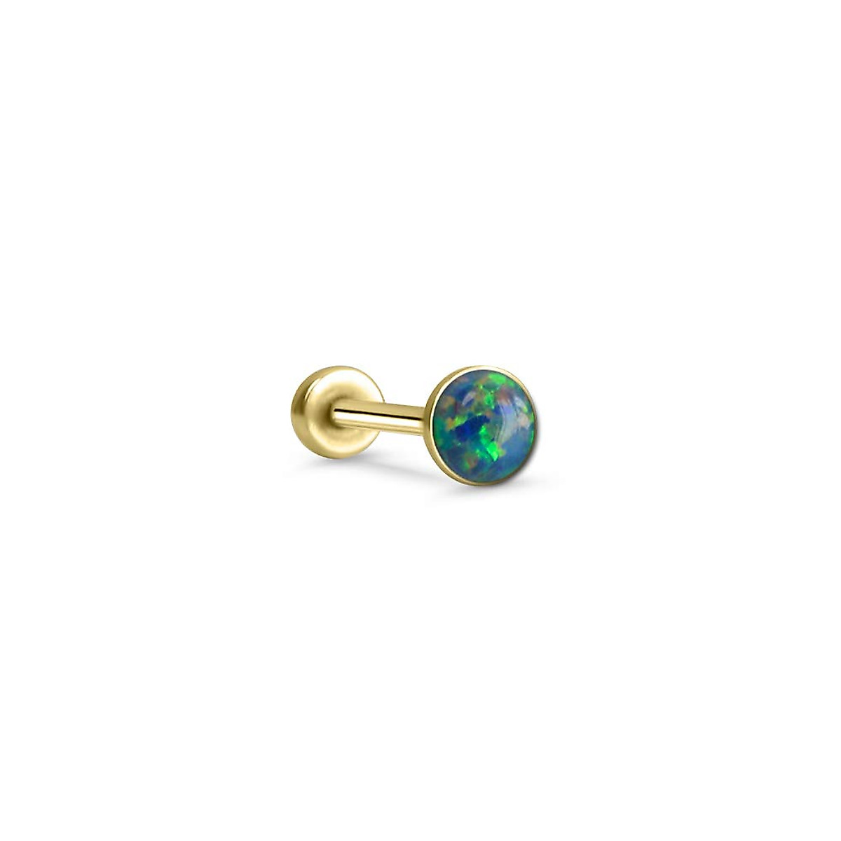 316 Stainless Steel Yellow Gold-Tone Threadless Push Pin Nose Ring Labret Monroe Stud 2.5mm Glued Black Faux Opal 16G