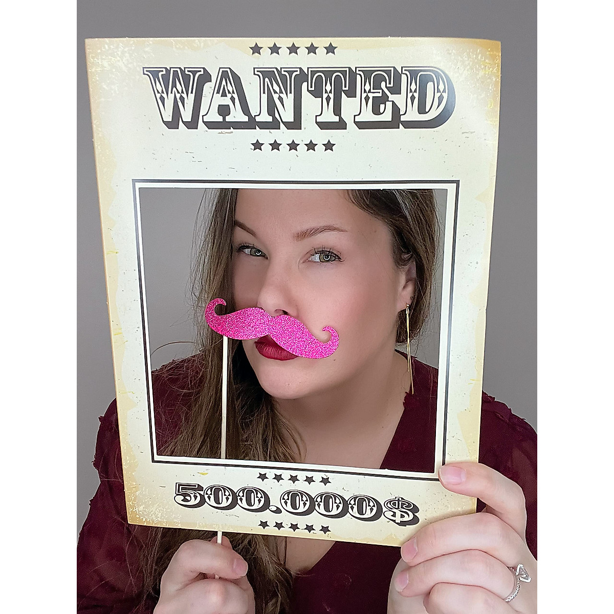 Western Photo Booth Props - 41-pc Photo Prop Kit with 8 x 10-Inch Sign, 60 Adhesive Pads, 45 Sticks - Photo Booth Props Country Theme - Wild West Photo Props