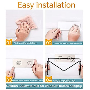 Miscati 6 Pcs Pot Lid Organizer for Cabinet Door or Pantry Wall - Pan Lid, Cutting Board, Grill Tray Rack - Reusable Hanging Pot Lid Holder for Kitchen Storage with No Drilling Adhesive (White)