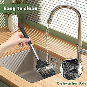 Silicone Turner Spatula Set of 2 Spatulas Silicone Heat Resistant 446°F Kitchen Spatulas for Cooking, Non Stick Cookware Food Grade, BPA Free, Dishwasher Safe, Black