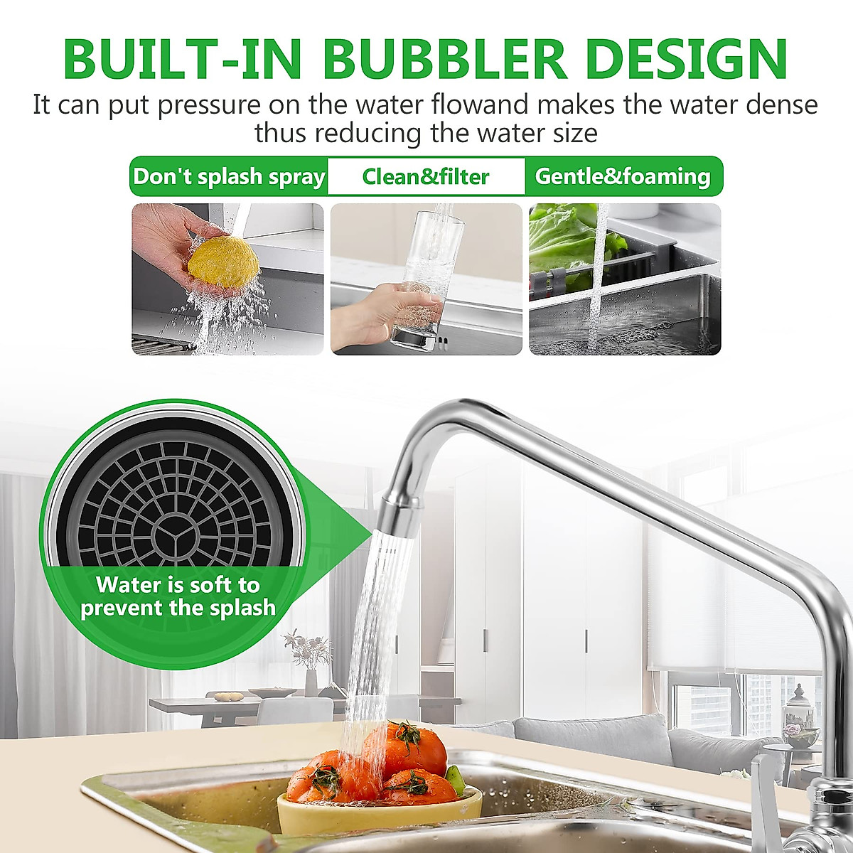 Youwise Commercial Pre-Rinse Faucet with Sprayer 8" Center 47" Height Wall Mounted Kitchen Sink with Pull Down Sprayer and 12" Add-on Spout for Home Restaurant Industrial Black